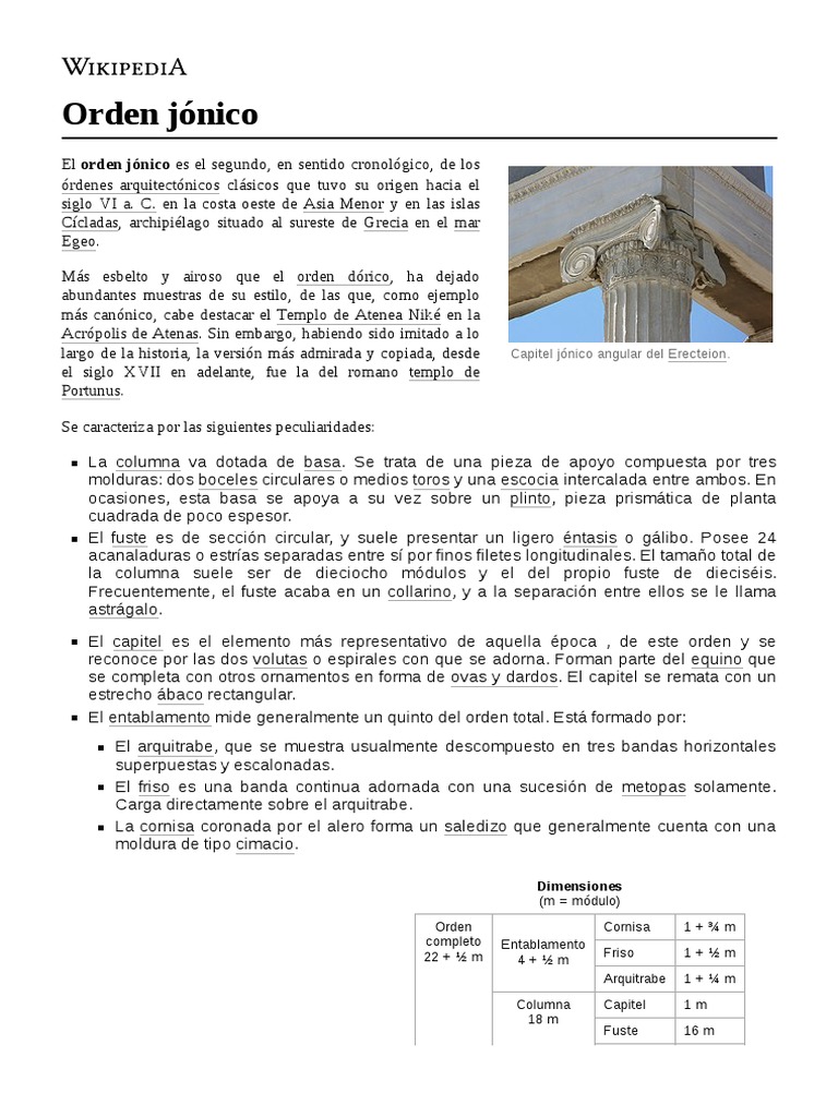 Orden Jónico | PDF | Elementos arquitectónicos | Diseño arquitectonico