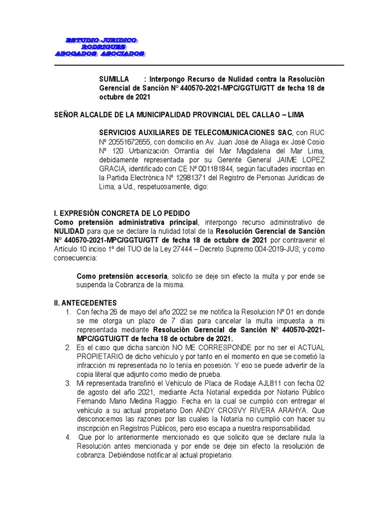 Recurso de Nulidad Final Satel Lima | PDF | Ley común | Justicia