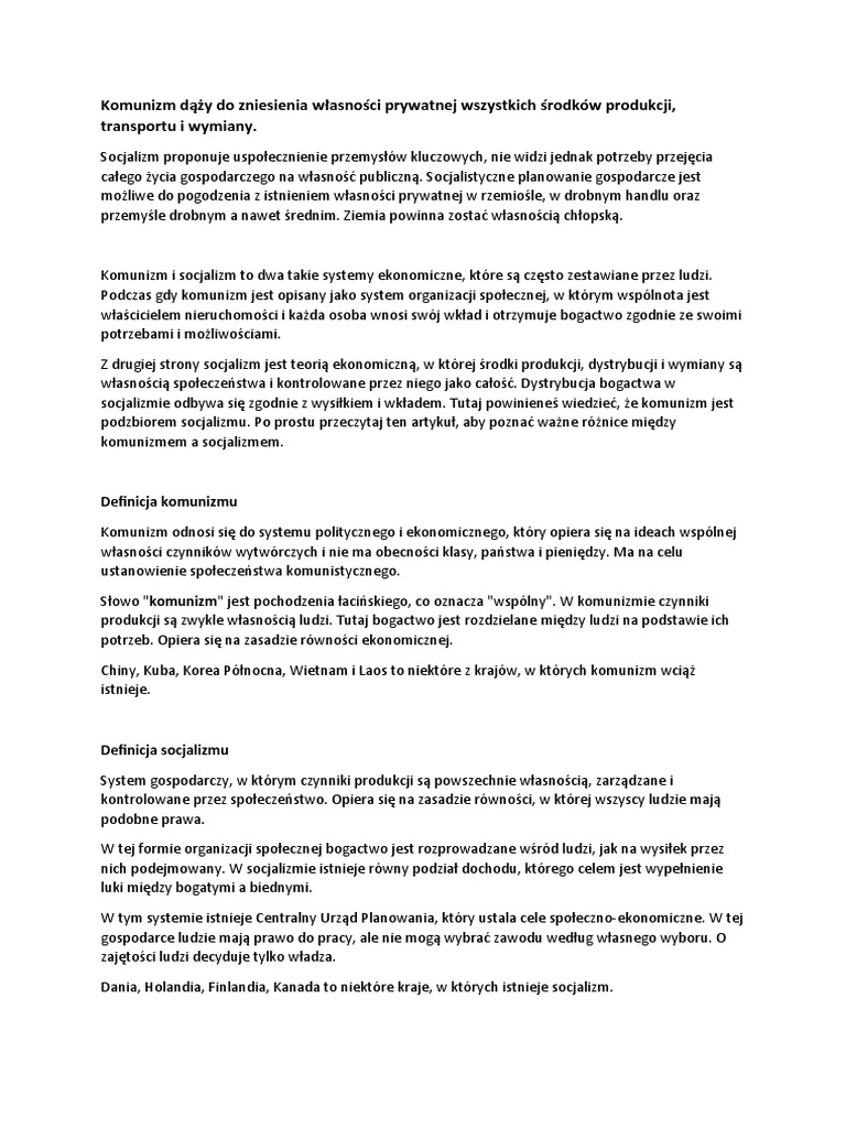Komunizm A Socjalizm | PDF