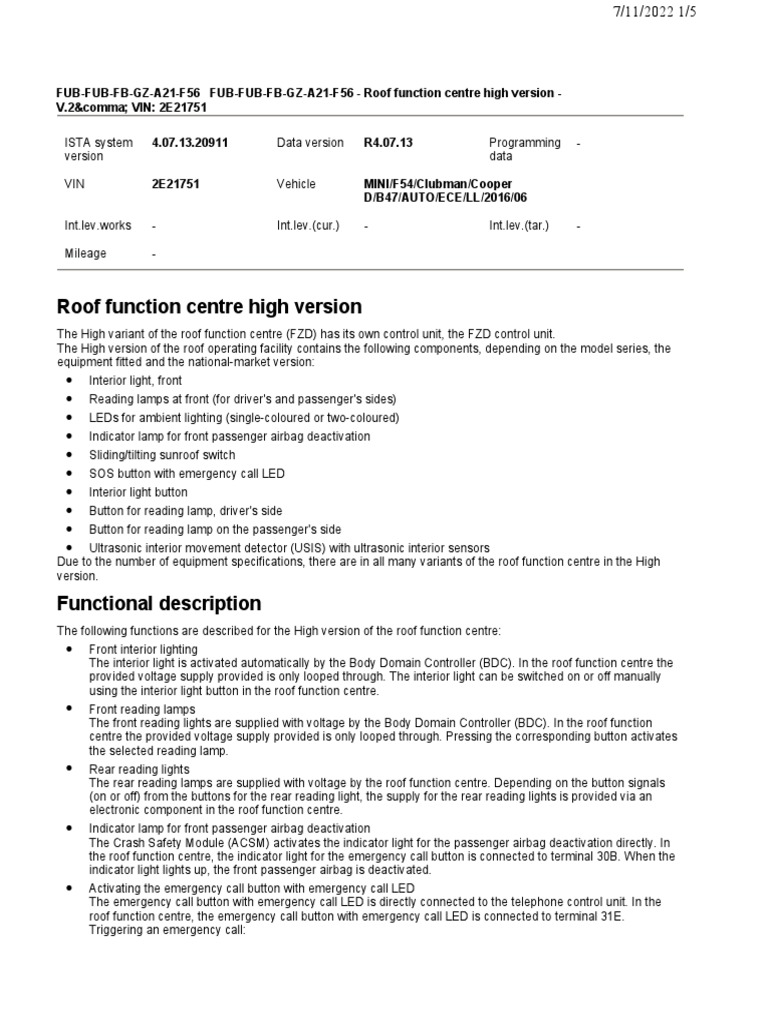 Roof Function Centre High Version | Download Free PDF | Switch ...