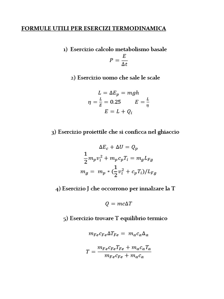 Formule Utili Per Esercizi Termodinamica | PDF