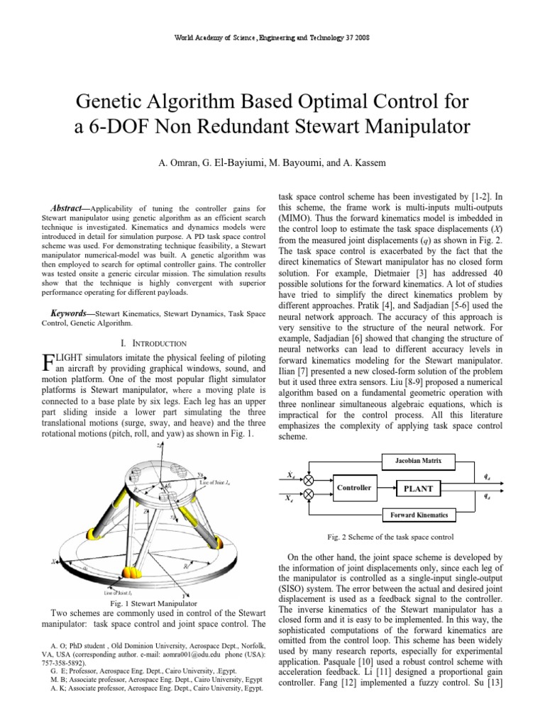 Genetic Algorithm Based Optimal Control For A 6-DOF Non Redundant Stewart Manipulator | PDF ...