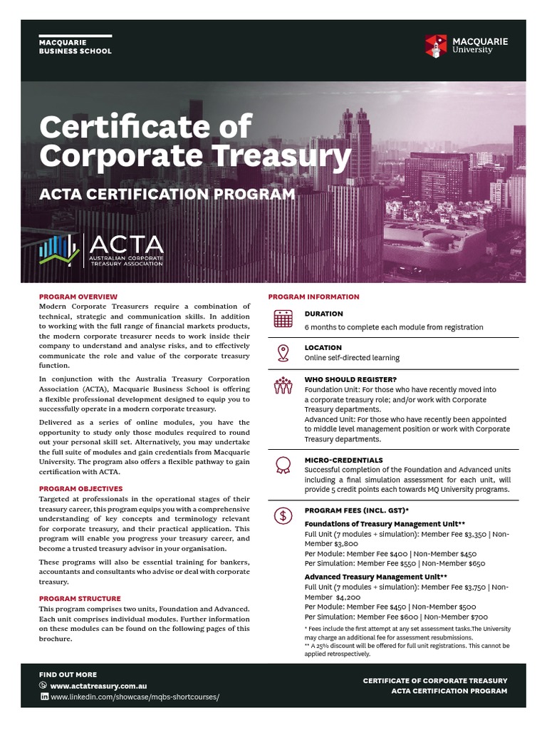Corporate Treasury Certification Program | PDF | Risk | Valuation (Finance)