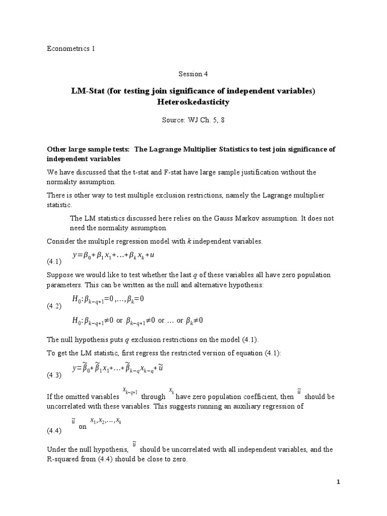 LM Test for Heteroskedasticity | PDF | Ordinary Least Squares | Errors ...