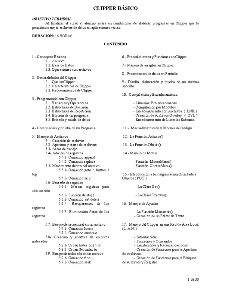Clipper Básico | PDF | Objeto (informática) | Clase (Programación ...