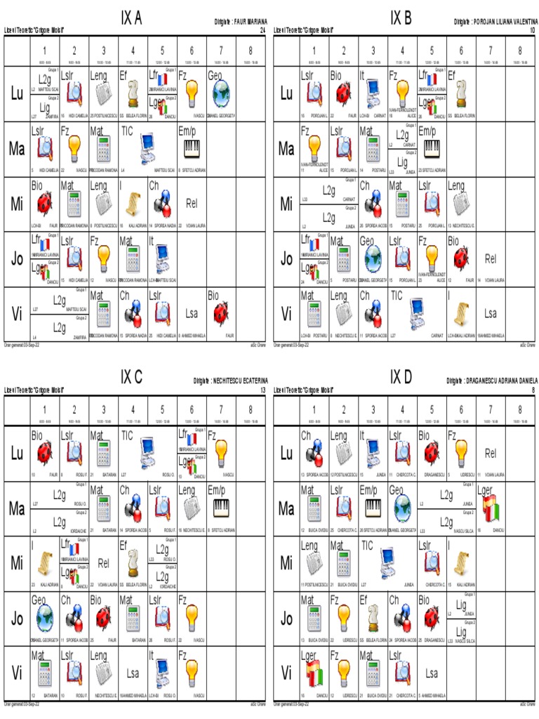 Orar Liceu 2022-2023 Fiecare Clasa | PDF