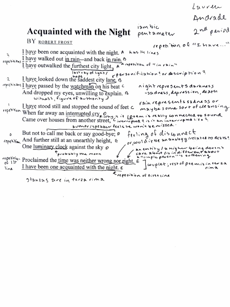 Acquainted With The Night by Robert Frost | PDF