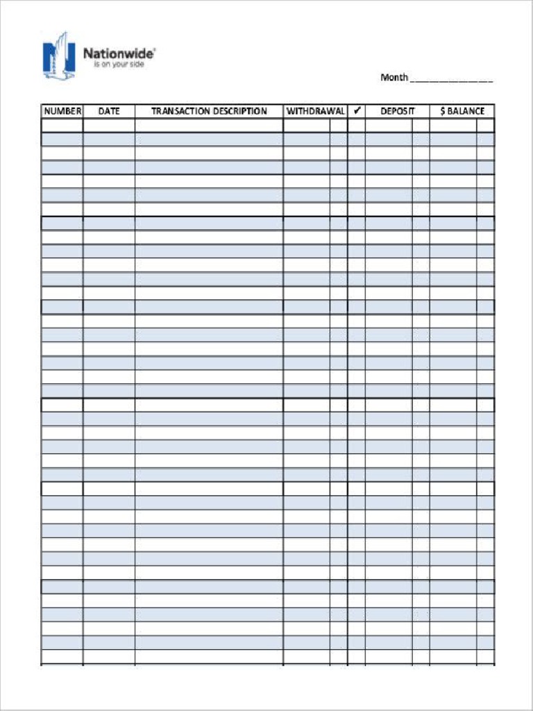 Fillable Printable Check Register Form | PDF