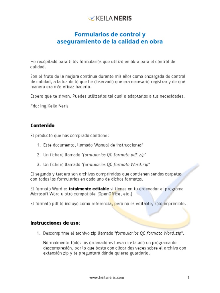 Formularios para control de calidad en obra: herramientas para la mejora continua | PDF ...