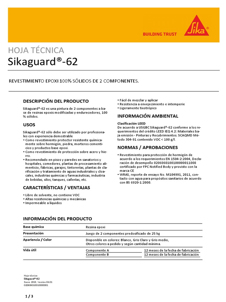 Sikaguard 62 | PDF | Hormigón | Epoxy