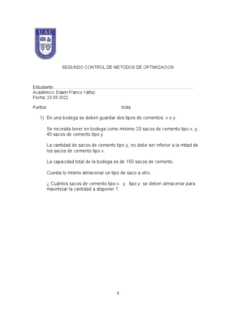 Segundo Control de Met de Opt 23 09 22 | PDF