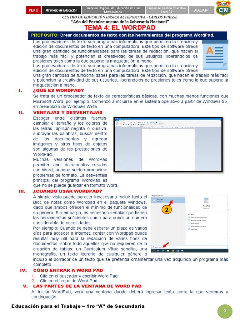 TEMA 4 1ro A (WordPad) | Descargar gratis PDF | Microsoft Word | Software
