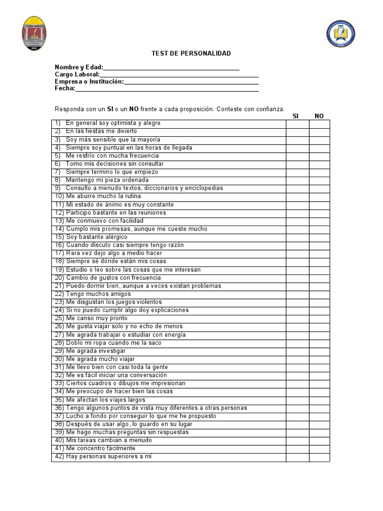 Test de Personalidad | PDF | Relaciones personales, crianza y ...