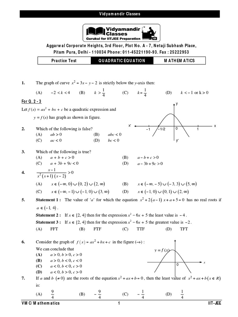 03 Quadratic Equation - Question | PDF | Zero Of A Function | Quadratic ...