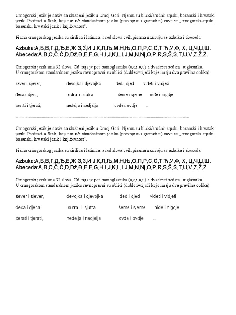 Crnogorski Jezik | PDF