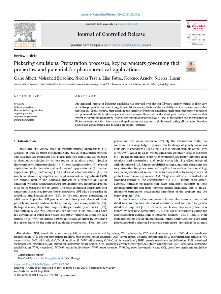 Pickering Emulsions - Preparation Processes, Key Parameters Governing ... Pickering Emulsions - Preparation Processes, Key Parameters Governing ...