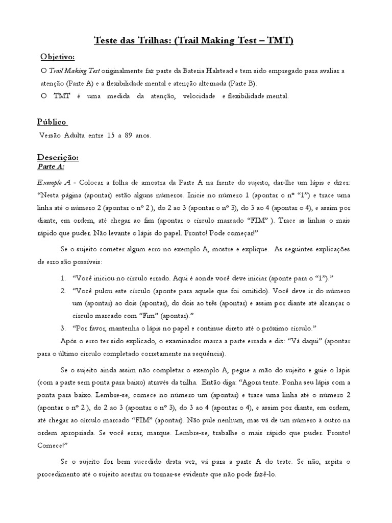 Trail Making Test Adulto | Download grátis PDF | Assunto (gramática)
