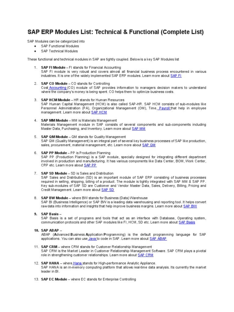 03) SAP ERP Modules List | PDF | Customer Relationship Management ...