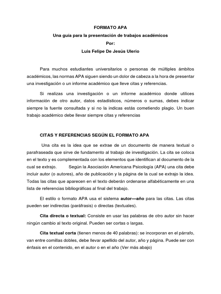 Guia para Formato APA | PDF | Citación | Estilo apa