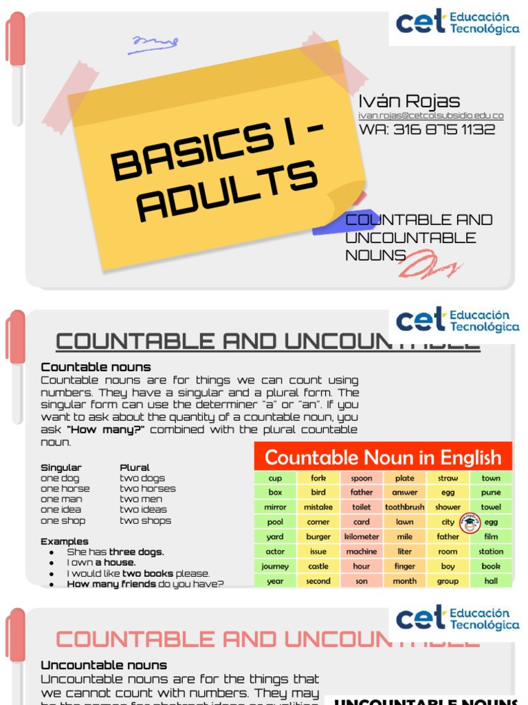 Basics I - Session 11 - Countable and Uncountable Nouns | PDF ...