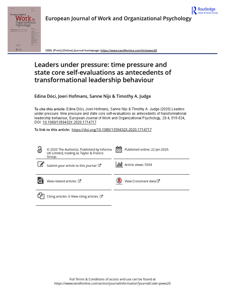 Leaders Under Pressure Time Pressure and State Core Self Evaluations As ... Leaders Under Pressure Time Pressure and State Core Self Evaluations As ...