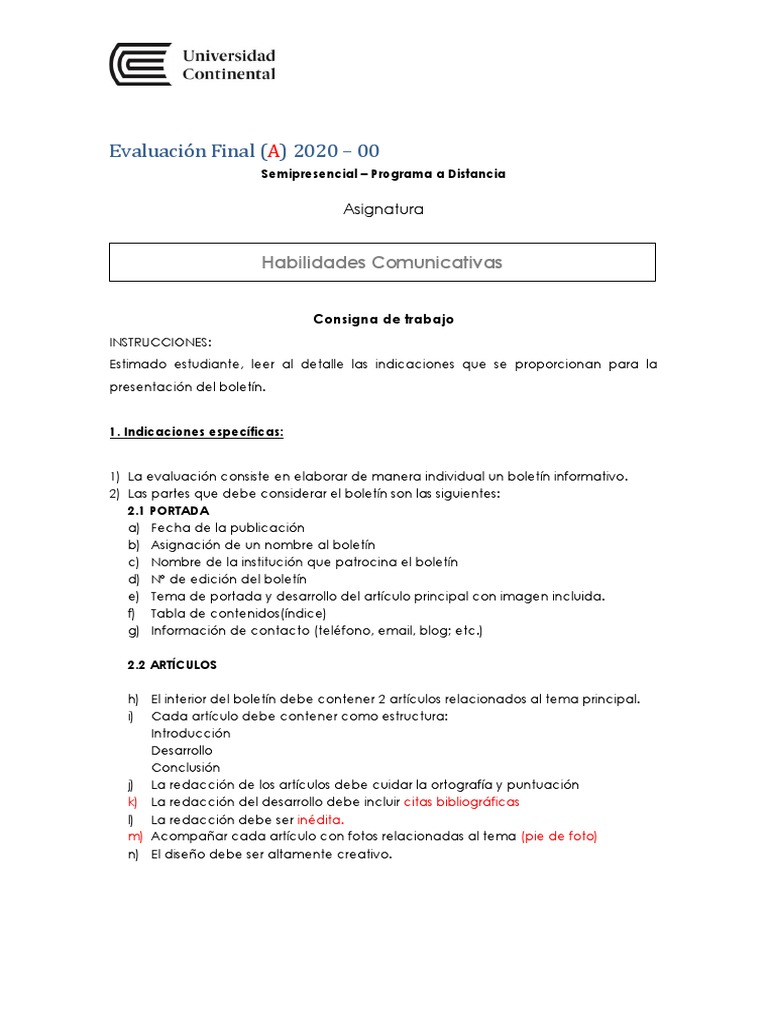 PA-4 Consigna Evaluación Final Habilidades Comunicativas | PDF