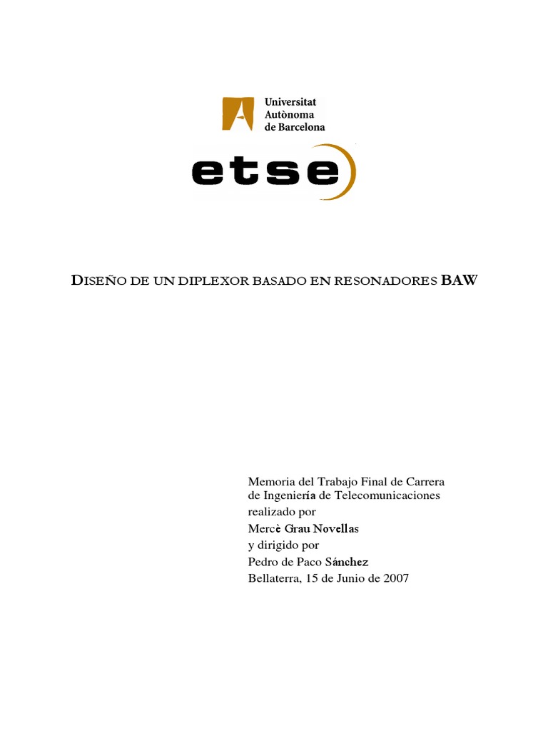 Diplexor con Resonadores BAW en Telecomunicaciones | PDF | Filtro ...
