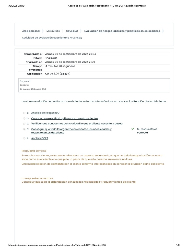 Actividad de Evaluación Cuestionario #2 HSEQ - LL | PDF | Cuestionario | Cliente