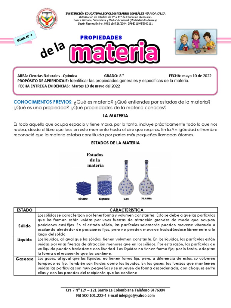 Guia #1 Materia, Estados y Propiedades | PDF | Importar | Ácido clorhídrico