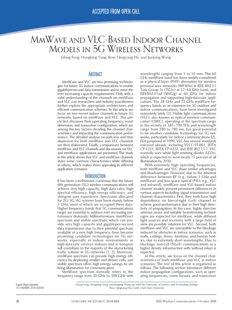 Mmwave and Vlc-Based Indoor Channel Models in 5G Wireless Networks | PDF | Extremely High ...