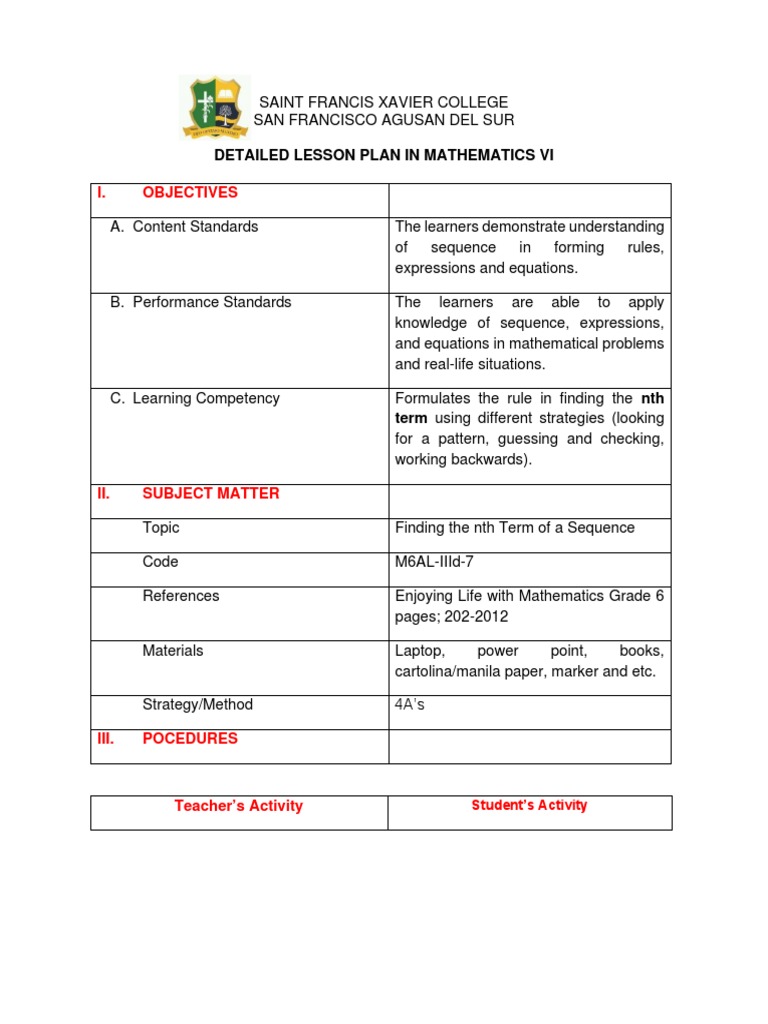 Detailed LP MATH 6 | PDF | Teachers | Learning