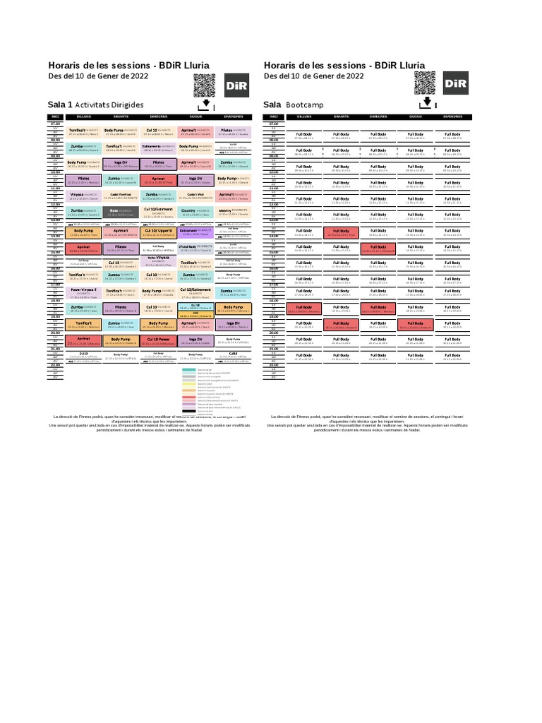 Horaris Activitats Dirigides Bdir Lluria | PDF