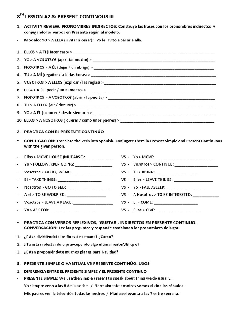 Práctica con el Presente Continuo y Presente Simple | PDF