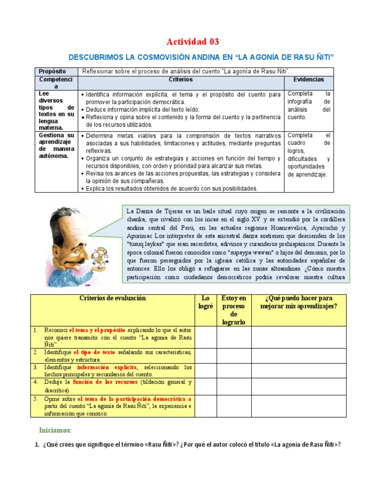 Actividad 3-EDA 3 Descubrimos La Cosmovisión Andina en La Agonía de ...