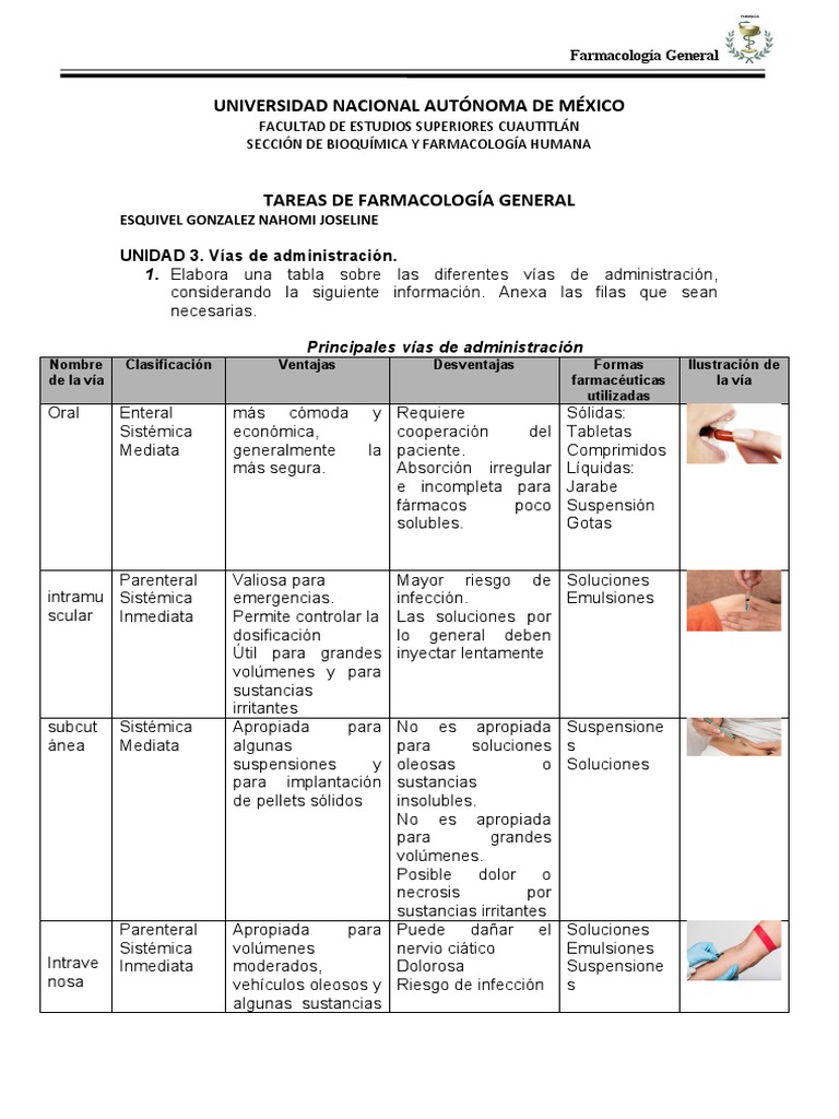 Tarea FG Vías de Administración | PDF | Medicamentos con receta | Tratamientos médicos
