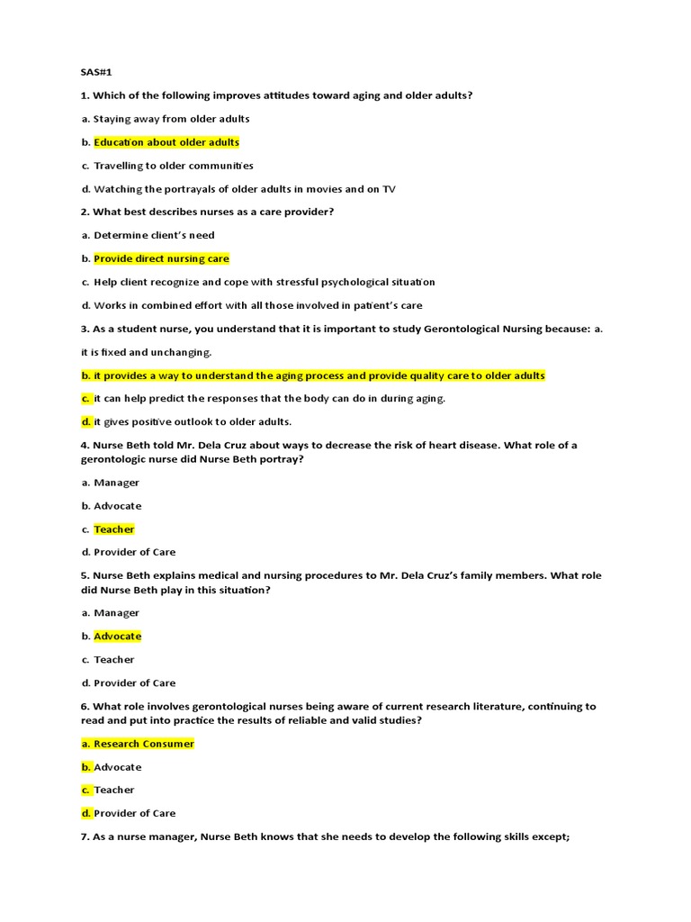 Gerontological Nursing Practice Assessment: Analyzing Responses to ...