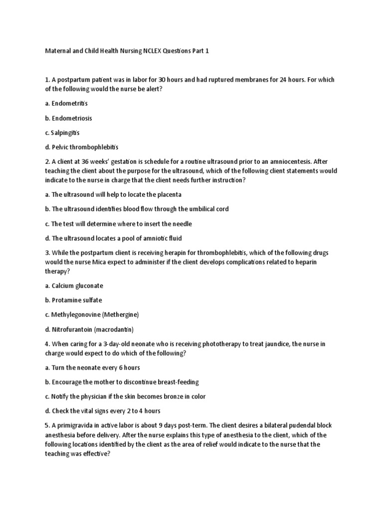 Maternal and Child Health Nursing NCLEX Questions Part 1 | PDF ...