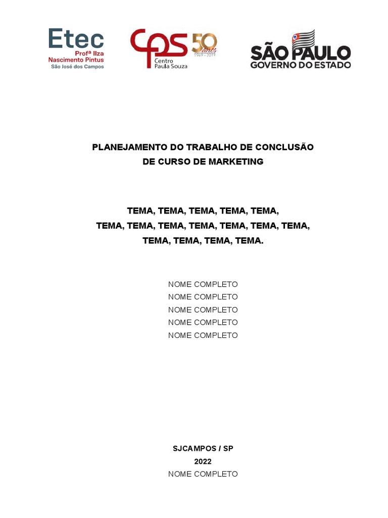 Modelo Documento PTCC Etec | PDF | Marketing | Publicidade