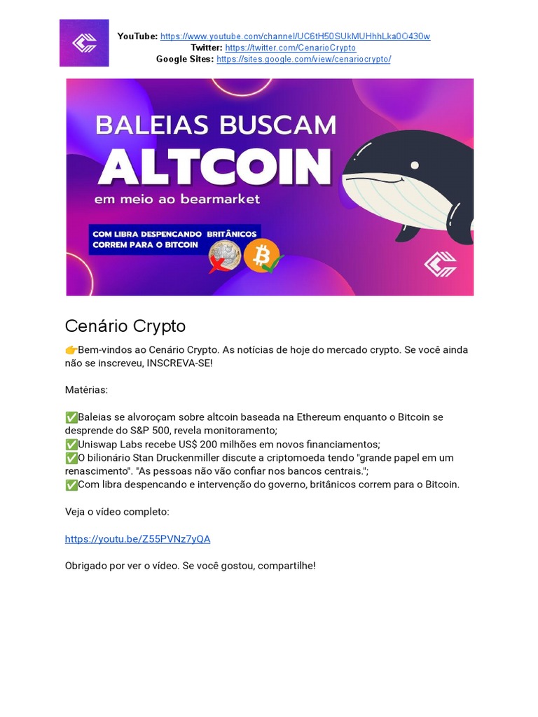 ?baleias Buscam Altcoin em Meio Ao Bearmarket - BTC Valoriza e Libra Desvaloriza - UNI - e Mais ...