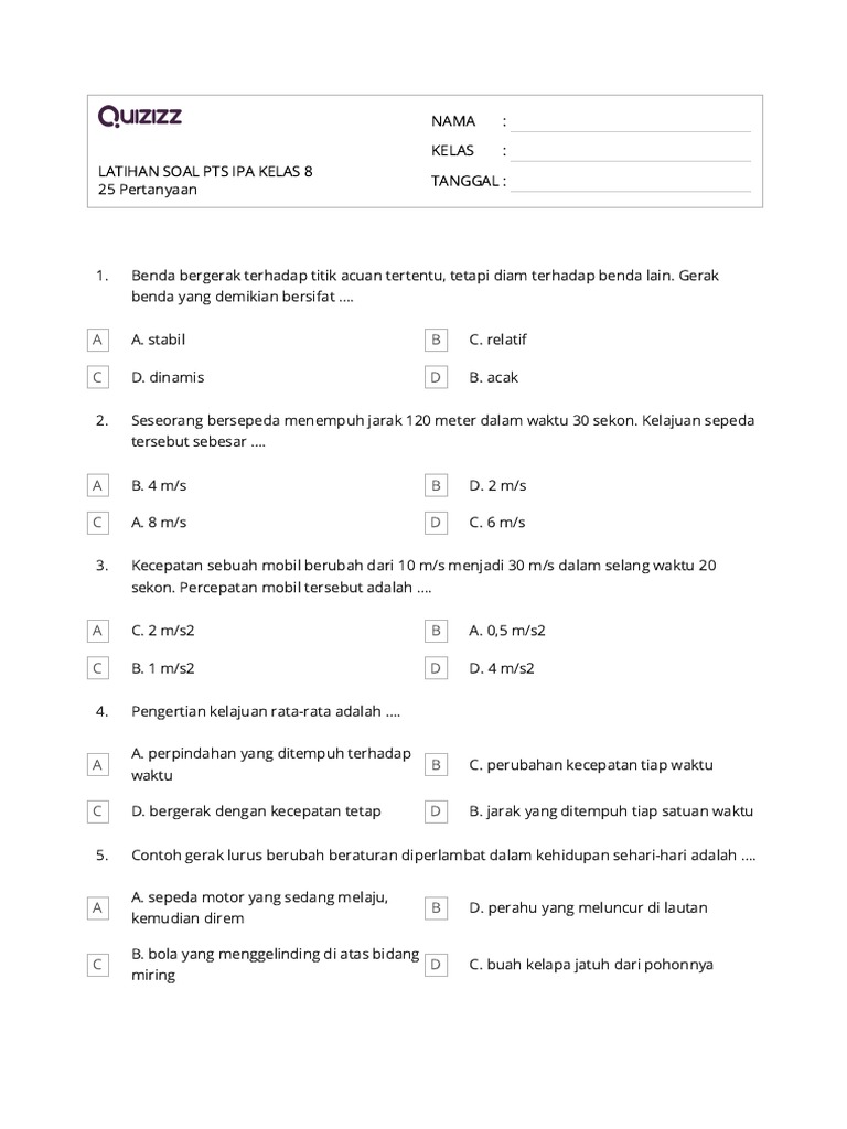 Latihan Soal PTS Ipa Kelas 8 | PDF | Sains & Matematika