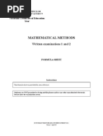 VCE Mathematical Methods Formula Sheet | PDF | Area | Mathematics