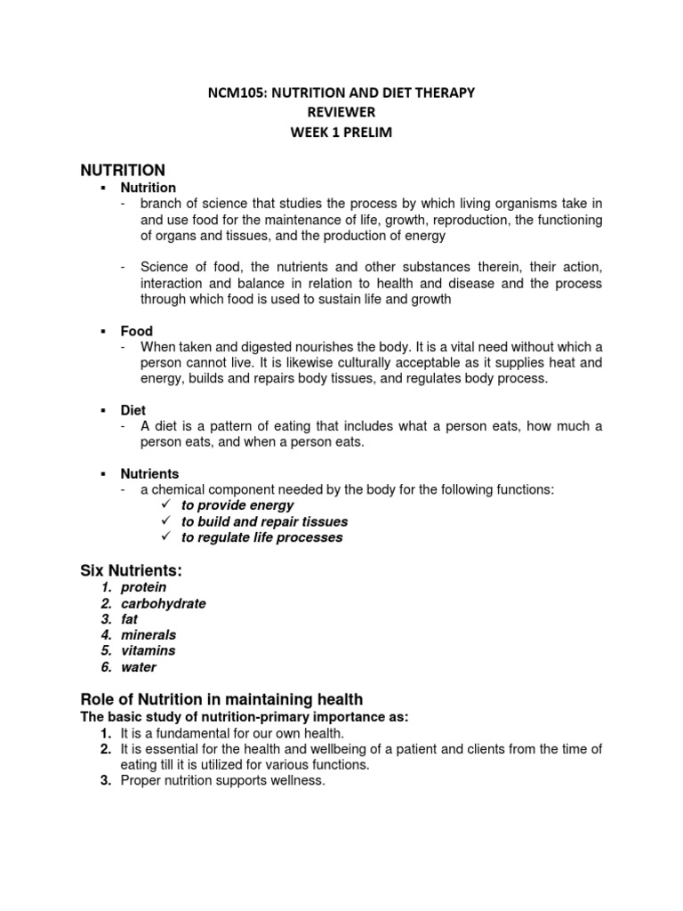 Nutrition and Diet Therapy Overview | PDF | Nutrients | Fat