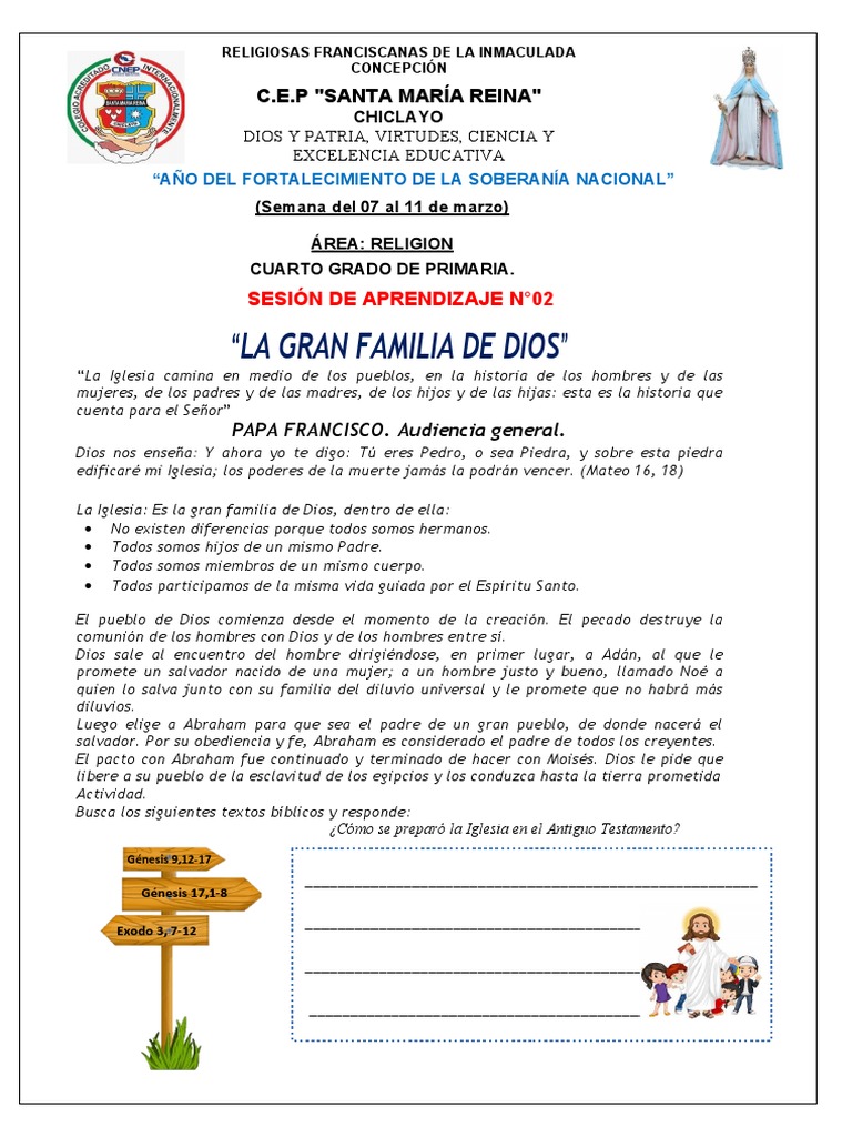 Sesion de Aprendizaje Religion - 4to - n02 - La Gran Familia de Dios - Ficha | PDF | Iglesia ...