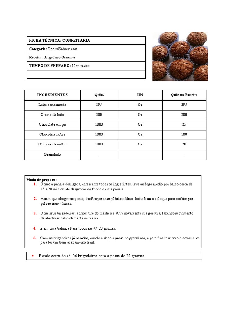 Ficha Técnica | PDF | Chocolate | Pães Ficha Técnica | PDF | Chocolate | Pães