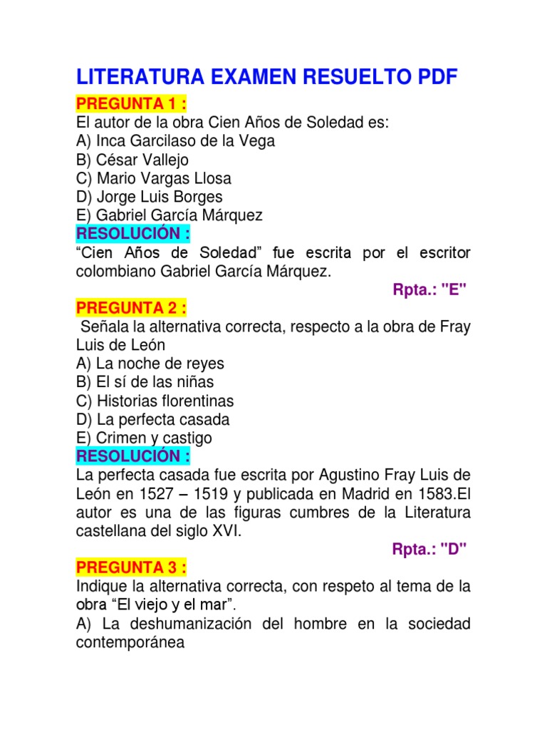 Literatura Examen Resuelto PDF | PDF | Federico García Lorca