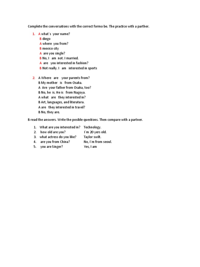 Conversations Practice: Be Forms | PDF