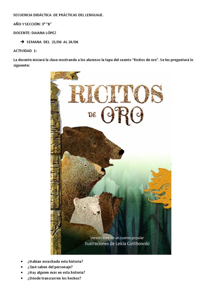 Secuencia Didáctica de Prácticas Del Lenguaje Ricitos de Oro. | PDF