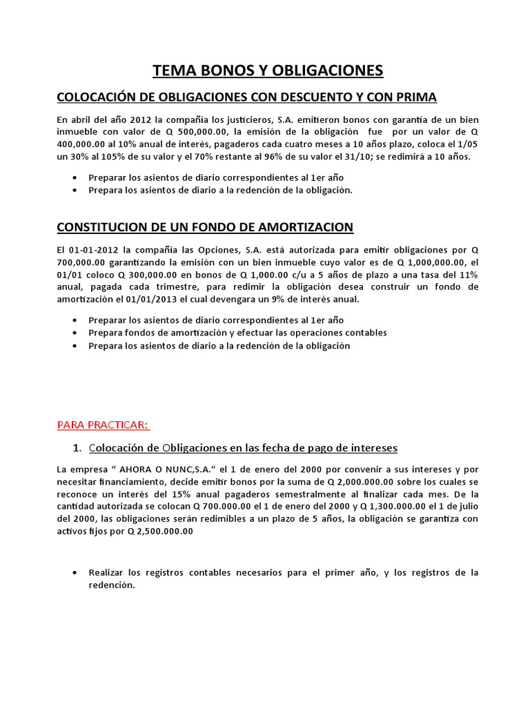 BONOS Y OBLIGACIONES - Enunciado | PDF | Amortización (Negocio) | Economias