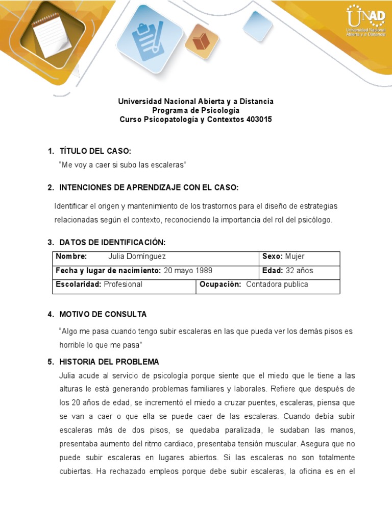 Caso 1. Fobia Especifica | PDF | Ansiedad | Temor