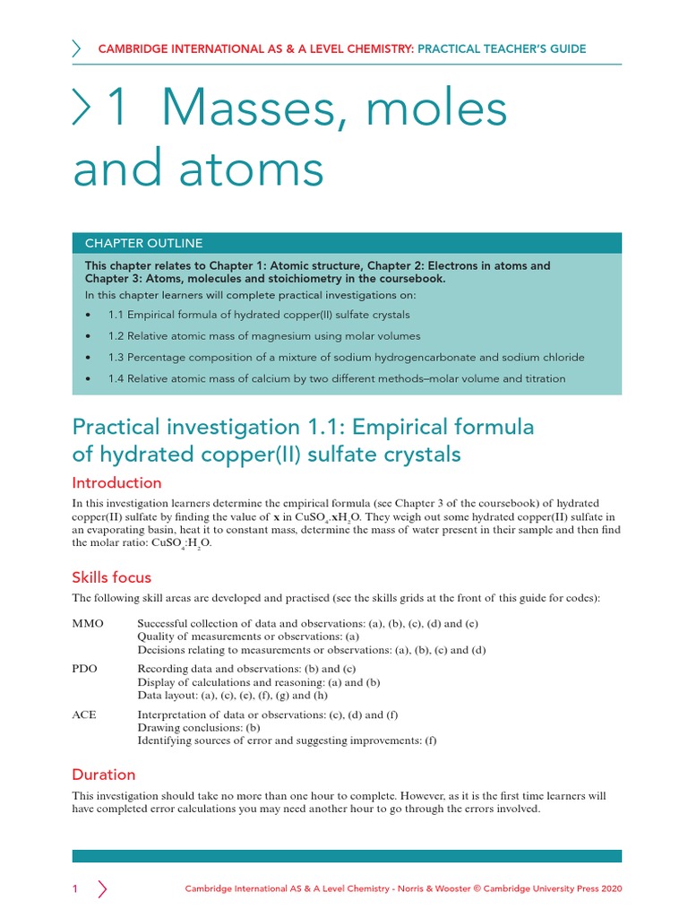 PTG Chapter 1 Asal Chemistry | PDF | Mole (Unit) | Titration